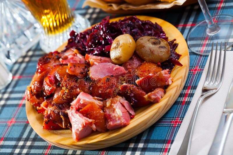 Chopped Baked Pork Knuckle with Braised Cabbage Stock Photo - Image of ...