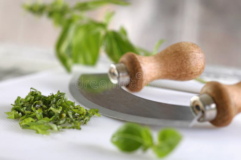 Chopped basil and chopper stock photo. Image of grey - 23707726