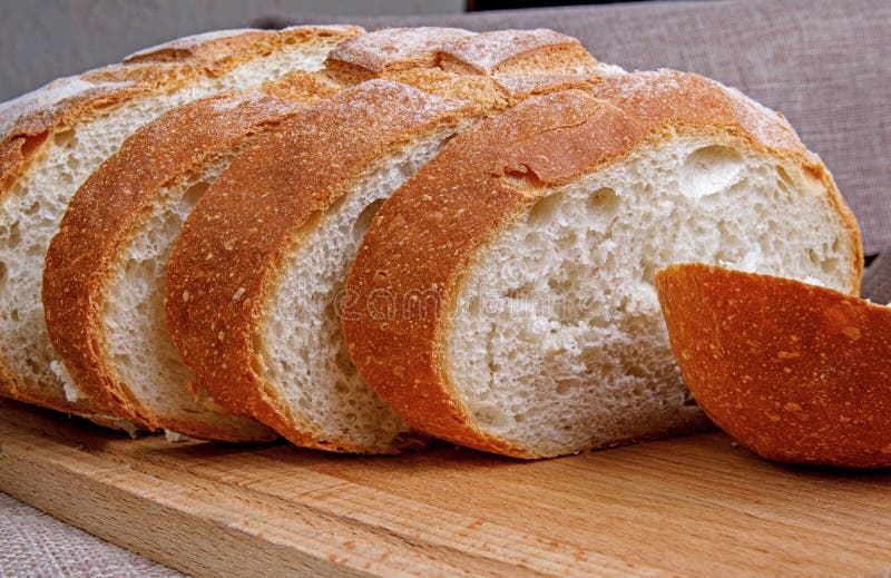 Chopped Bun of Round Village Bread Stock Photo - Image of crust ...