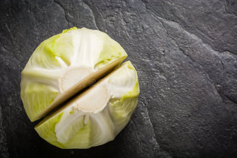 Chopped Cabbage on a Black Stone Background. Stock Image - Image of ...