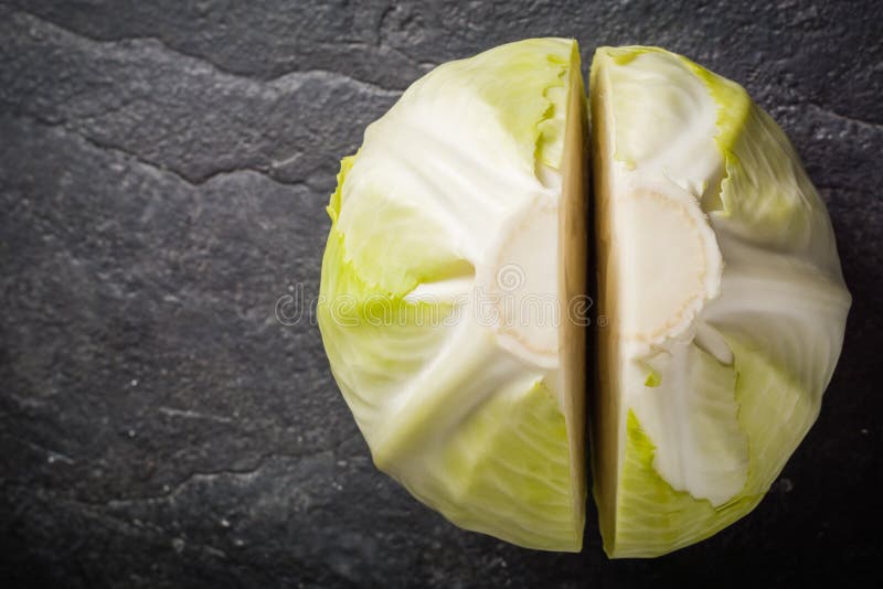 Chopped Cabbage on a Black Stone Background. Stock Image - Image of ...