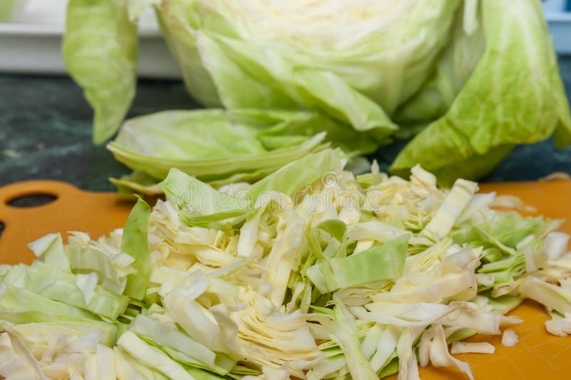 Chopped Cabbage and Half Cabbage Head Stock Image - Image of nutrition ...