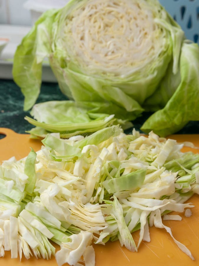 Chopped Cabbage and Half Cabbage Head Stock Image - Image of leafy ...