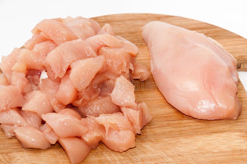 Chopped Chicken White Meat on the Wooden Board Stock Photo - Image of ...