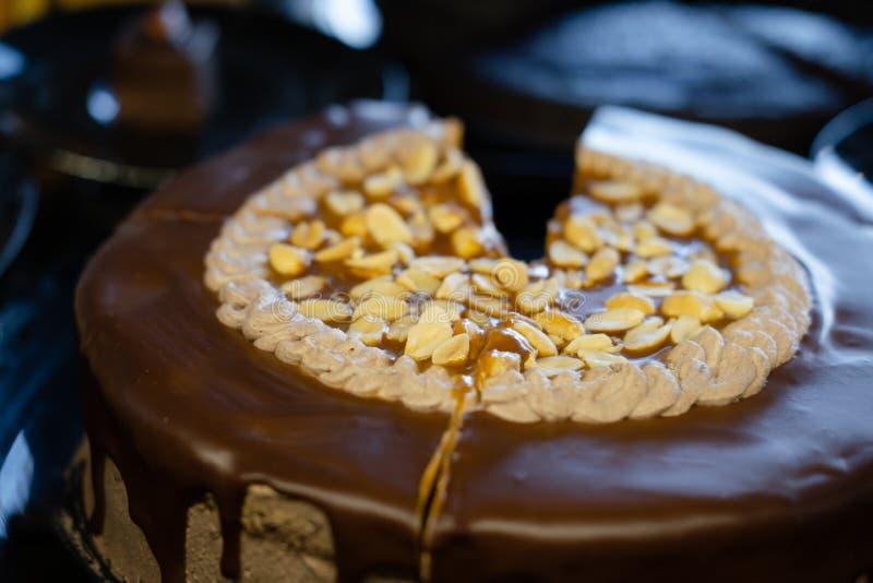 Chopped Chocolate Cake with Nuts. Dark Light Stock Image - Image of ...