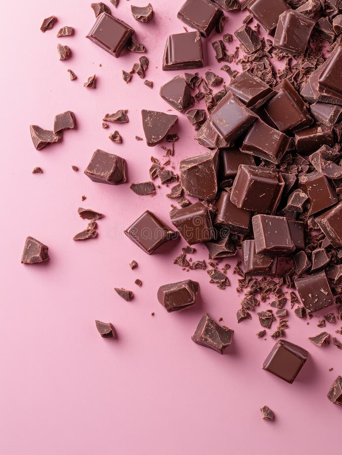 Chopped Chocolate Squares on a Pink Background. Stock Photo - Image of ...