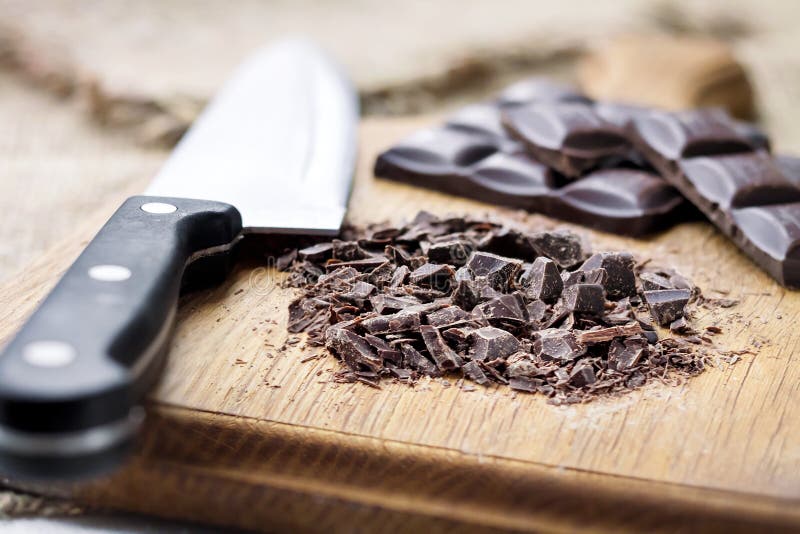 Chopped Chocolate on Wooden Cutting Board Stock Photo - Image of ...