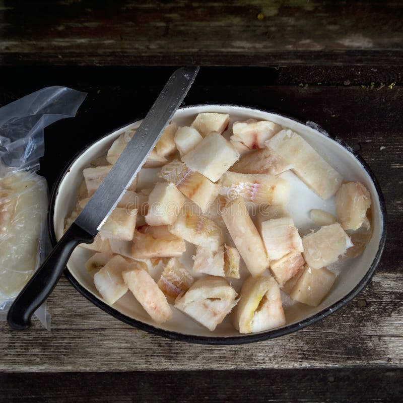 Chopped Cod Fillet with a Kitchen Knife Stock Photo - Image of eating ...