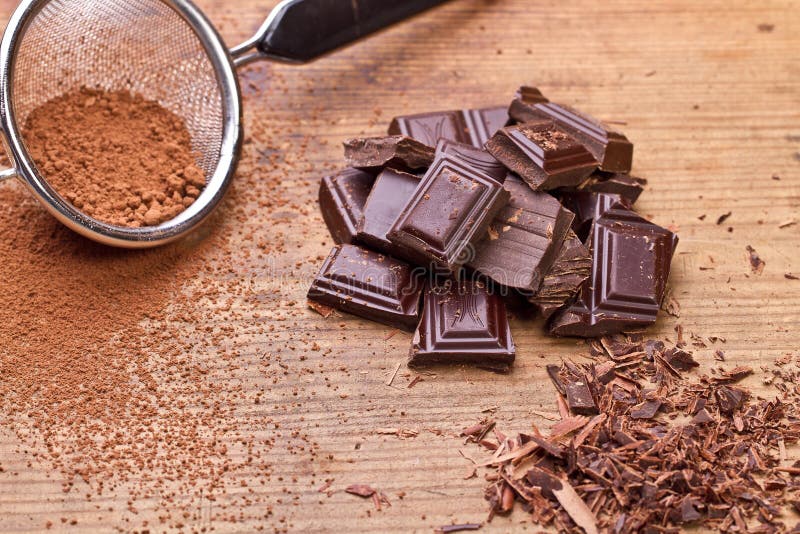 Chopped Dark Chocolate with Cocoa Stock Image - Image of grounded ...