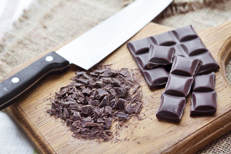 Chopped Dark Chocolate on Cutting Board Stock Image - Image of ...