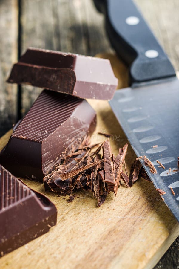 Chopped dark chocolate. stock image. Image of sugar - 104436897