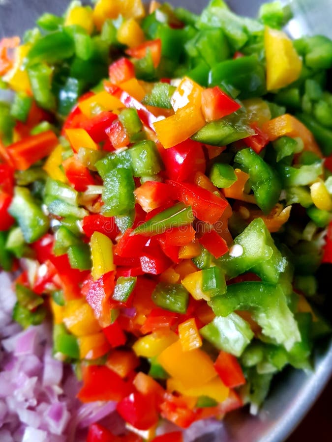Chopped and diced capsicum stock image. Image of silver - 101910485