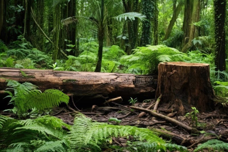 Chopped Down Tropical Forest with Tree Stumps Stock Illustration ...
