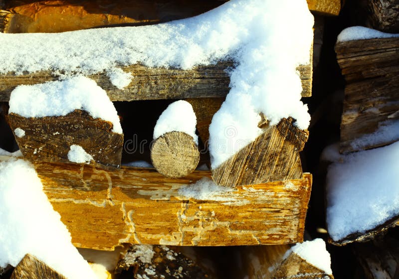 Chopped Firewood Covered with Snow. Stock Photo - Image of hardwood ...
