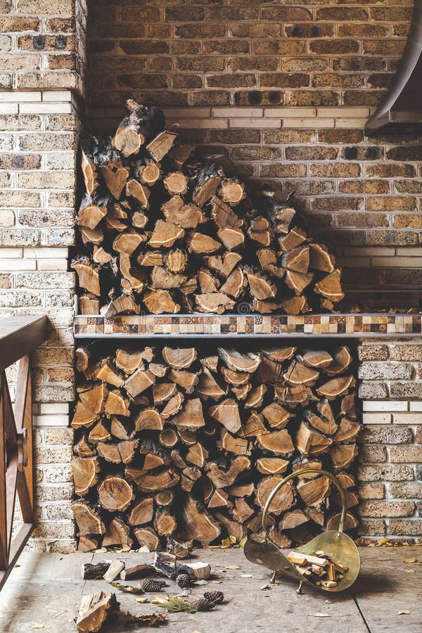 Chopped Firewood Stacked on Porch Stock Image - Image of heap, heat ...