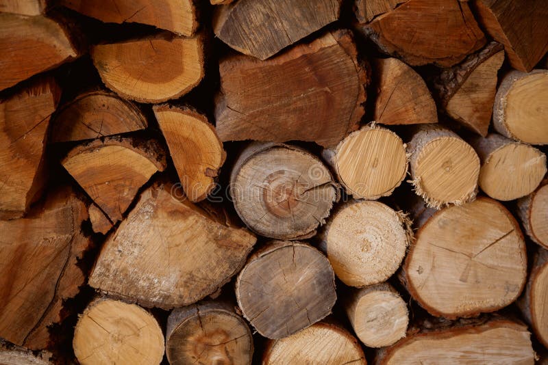 Chopped Firewood Stacked in Rows Close-up Stock Photo - Image of level ...