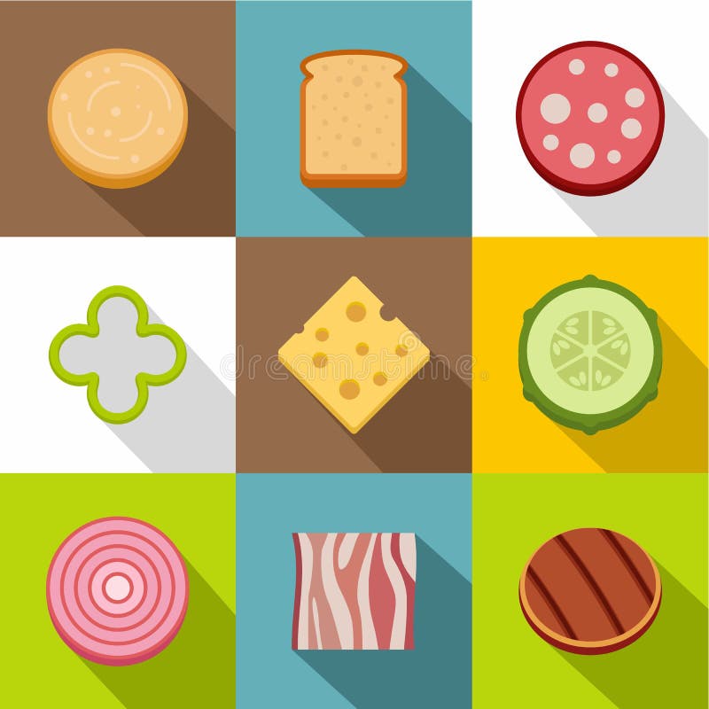 Chopped Food Icons Set, Flat Style Stock Vector - Illustration of ...
