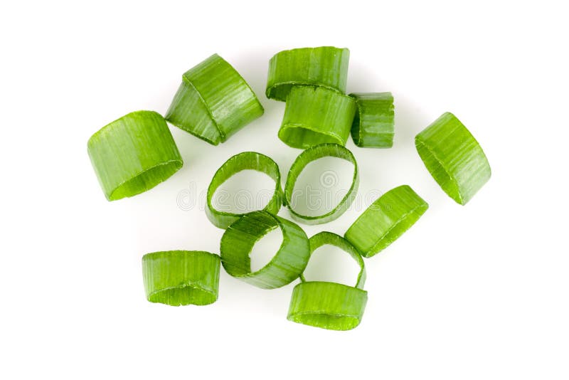 Chopped Fresh Green Onions Isolated on White Background. Top View Stock ...