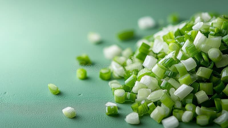 Chopped Green Onions on a Green Surface. Stock Image - Image of space ...