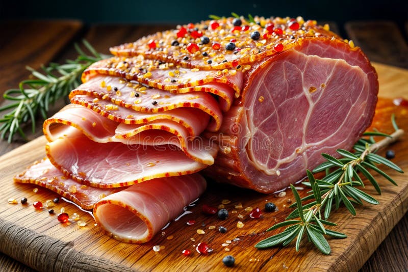 Chopped Ham. Smoked Ham on a Wooden Board Stock Illustration ...