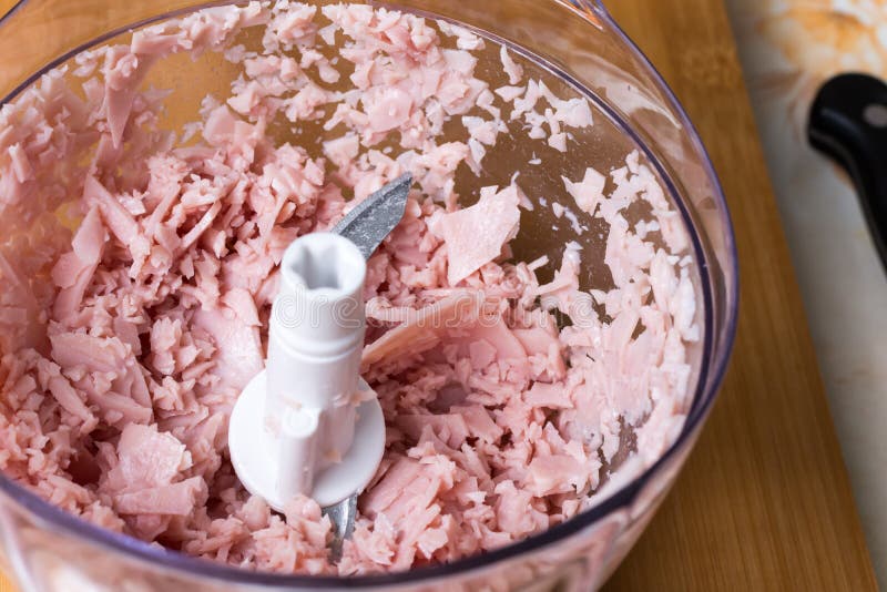 Chopped Ham on the Wooden Board Stock Photo - Image of appliance, diced ...