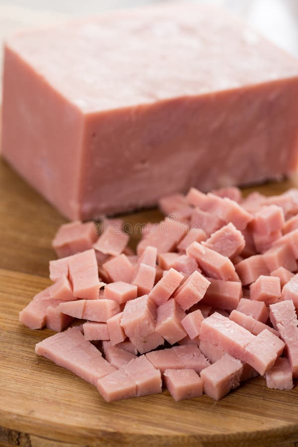 Chopped Ham on the Wooden Board with Backlight Stock Image - Image of ...