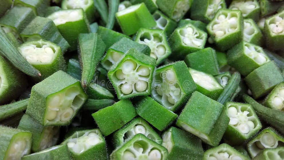 Chopped Lady fingers stock photo. Image of growth, hexagon - 221507362