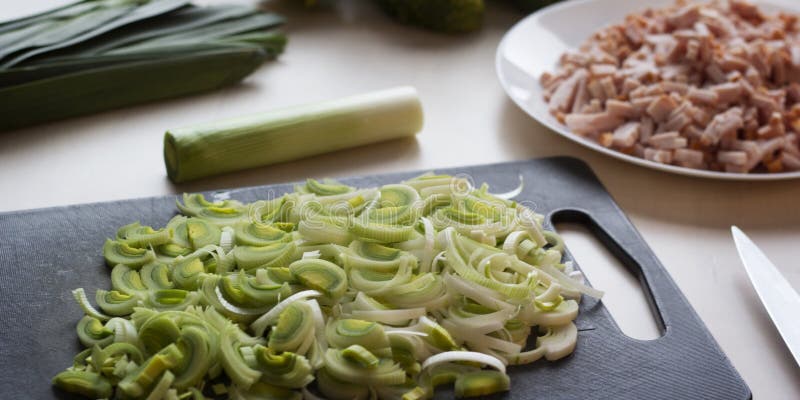Chopped leek on the board stock image. Image of gourmet - 84567901