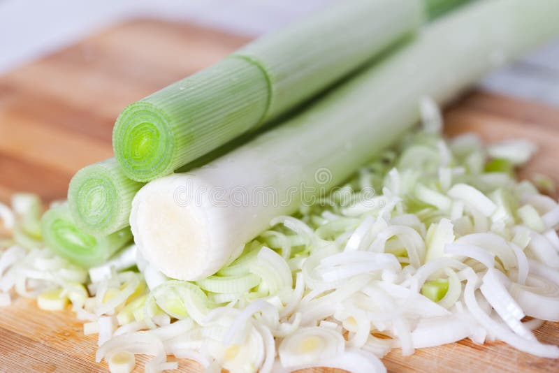 Chopped Leek on a Board, Macro Stock Image - Image of onion, plant ...