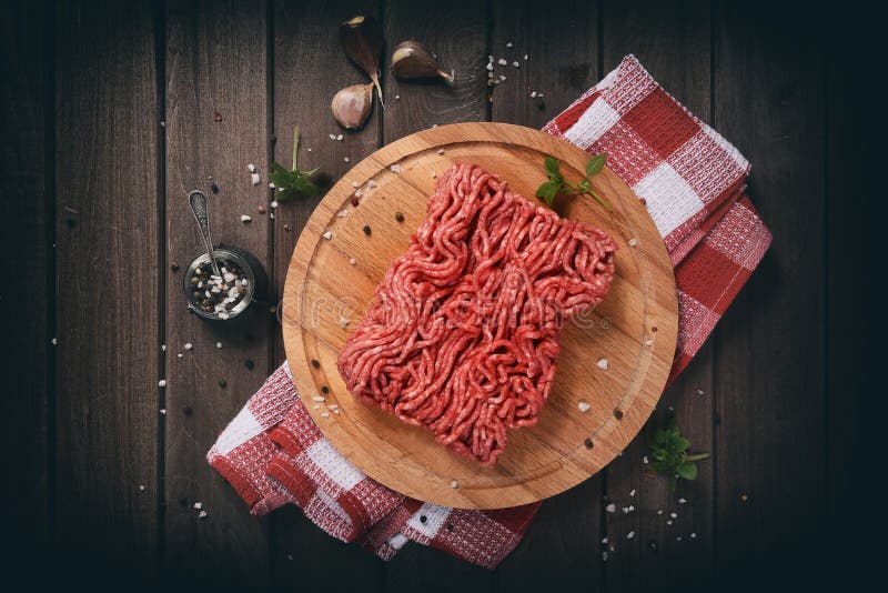 Chopped Meat on Wooden Table Stock Photo - Image of rustic, cutting ...