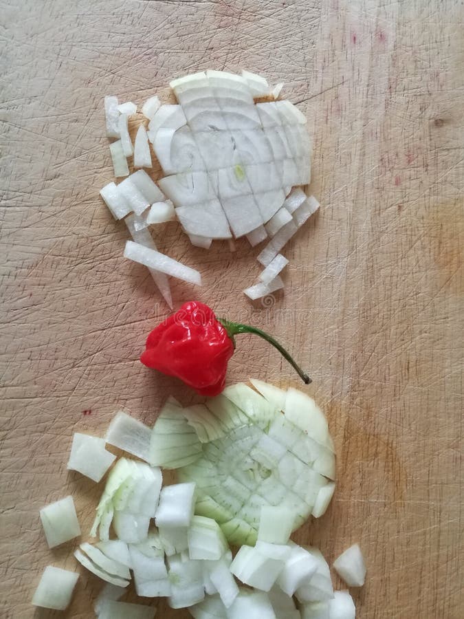 Chopped Onion and a Bell Red Chilli Stock Image - Image of onion ...