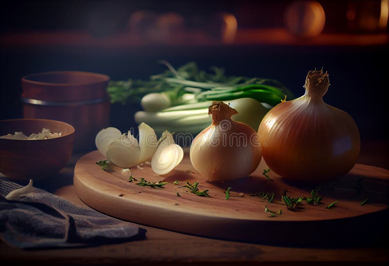 Chopped Onions on Rustic Board, AI Generated Stock Illustration ...