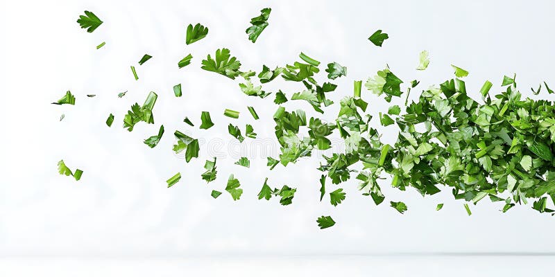 Chopped Parsley Pieces Flying in the Air on White Background Stock ...