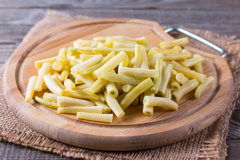 Chopped Raw Beans on a Wooden Cutting Board Stock Photo - Image of long ...