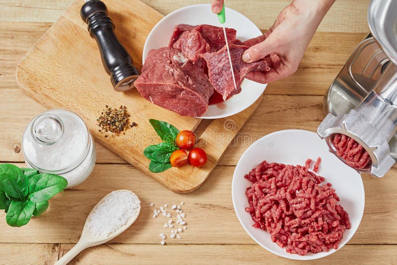 Chopped Raw Meat and Ground Beef . the Process of Preparing Forcemeat ...