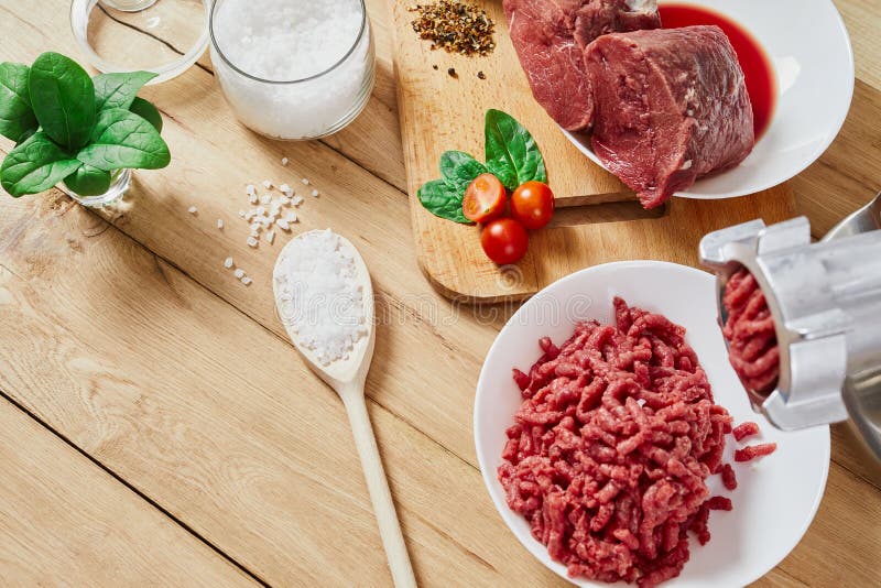 Chopped Raw Meat and Ground Beef . the Process of Preparing Forcemeat ...
