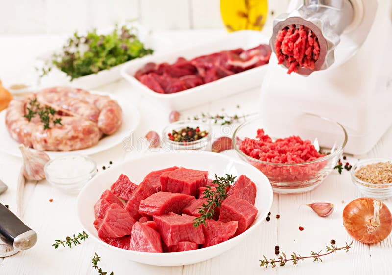 Chopped Raw Meat. the Process of Preparing Forcemeat by Means of a Meat ...