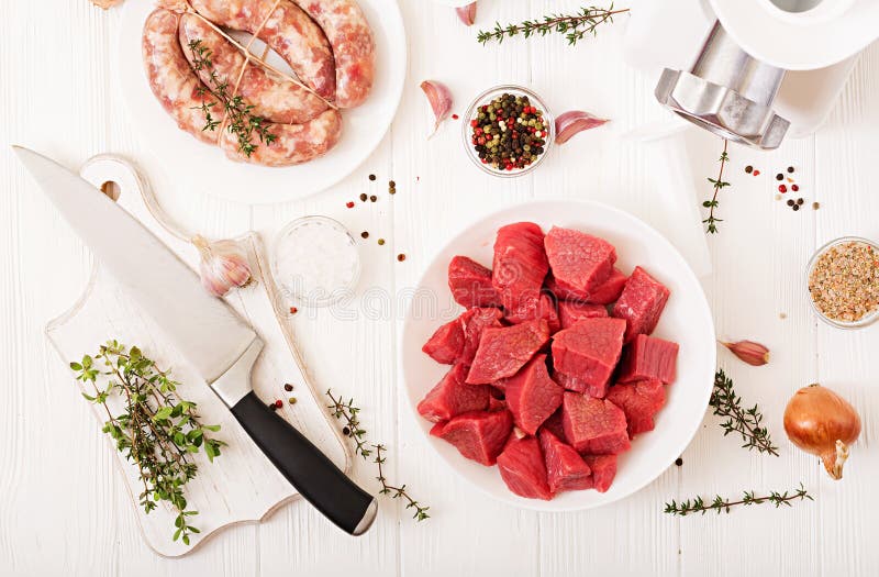 Chopped Raw Meat. the Process of Preparing Forcemeat by Means of a Meat ...