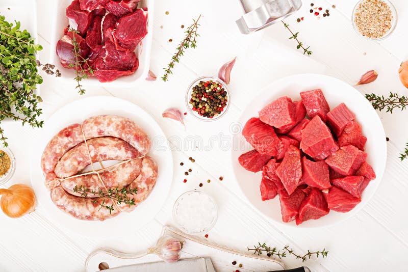 Chopped Raw Meat. the Process of Preparing Forcemeat by Means of a Meat ...