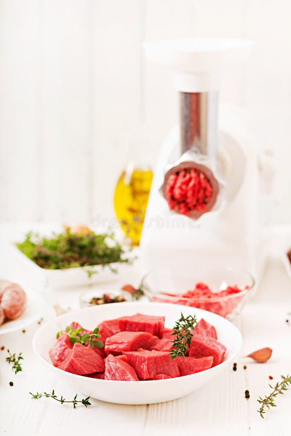 Chopped Raw Meat. the Process of Preparing Forcemeat by Means of a Meat ...