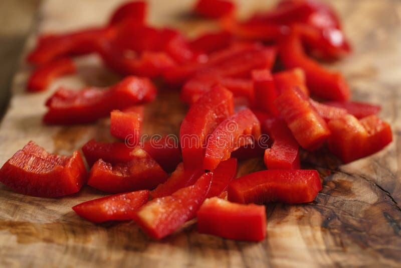 Chopped Red Bell Pepper on Cutting Board Stock Image - Image of pepper ...