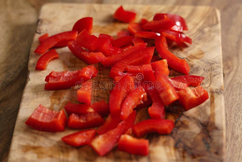 Chopped Red Bell Pepper on Cutting Board Stock Image - Image of ...