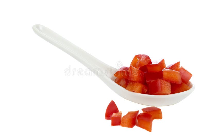 Chopped Red Bell Pepper in White Spoon Stock Image - Image of food ...