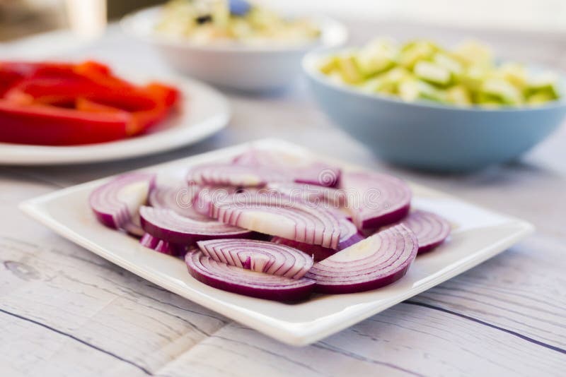 Chopped Red Onion Plate Close on the Table Stock Photo - Image of ...