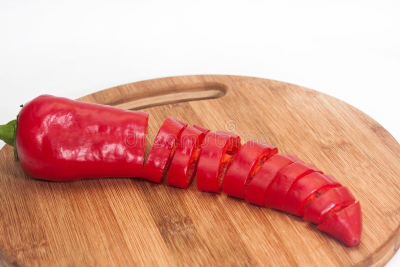 Chopped Red Paprika on a Kitchen Wooden Board Stock Photo - Image of ...