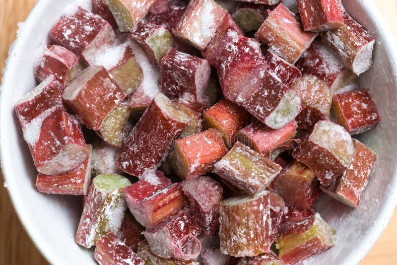 Chopped Rhubarb in bowl stock photo. Image of portion - 41676022