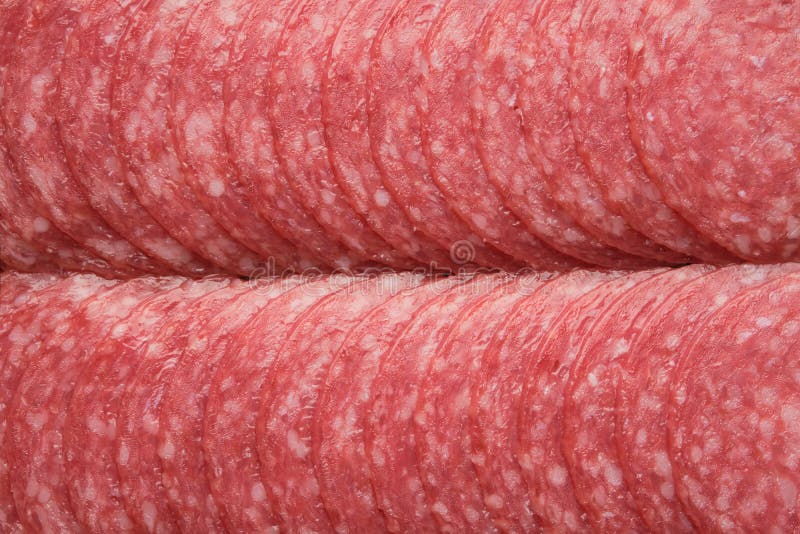 Chopped Salami Sausage, Top View, Flat Lay Stock Image - Image of ...