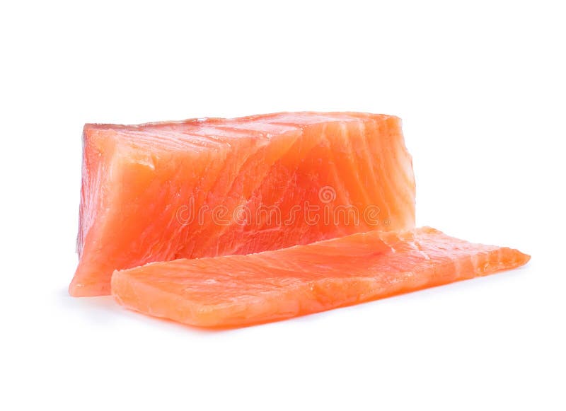 Chopped Salmon Slices Close-up on White Background Stock Photo - Image ...
