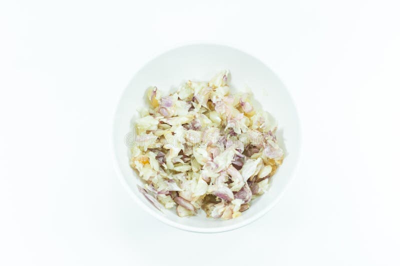 Chopped and Slices of Garlic in a White Cup Isolated on White ...