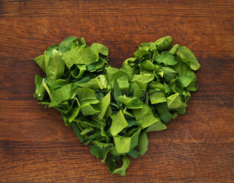 Chopped Spinach in the Form of a Heart on a Cutting Board Stock Photo ...